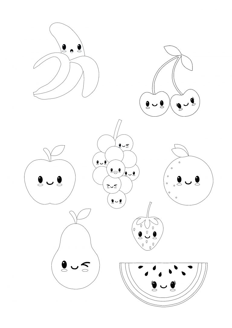 Kawaii Fruits Coloring Pages - 2 Free Kawaii Food Coloring Sheets (2021)