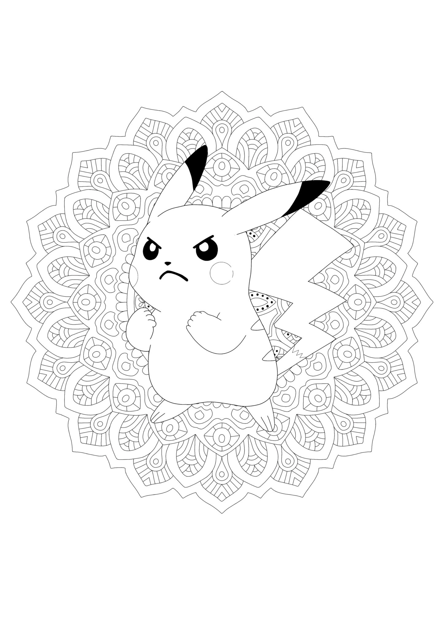 Angry Pikachu Mandala Coloring Pages - 2 Free Coloring Sheets (2021)