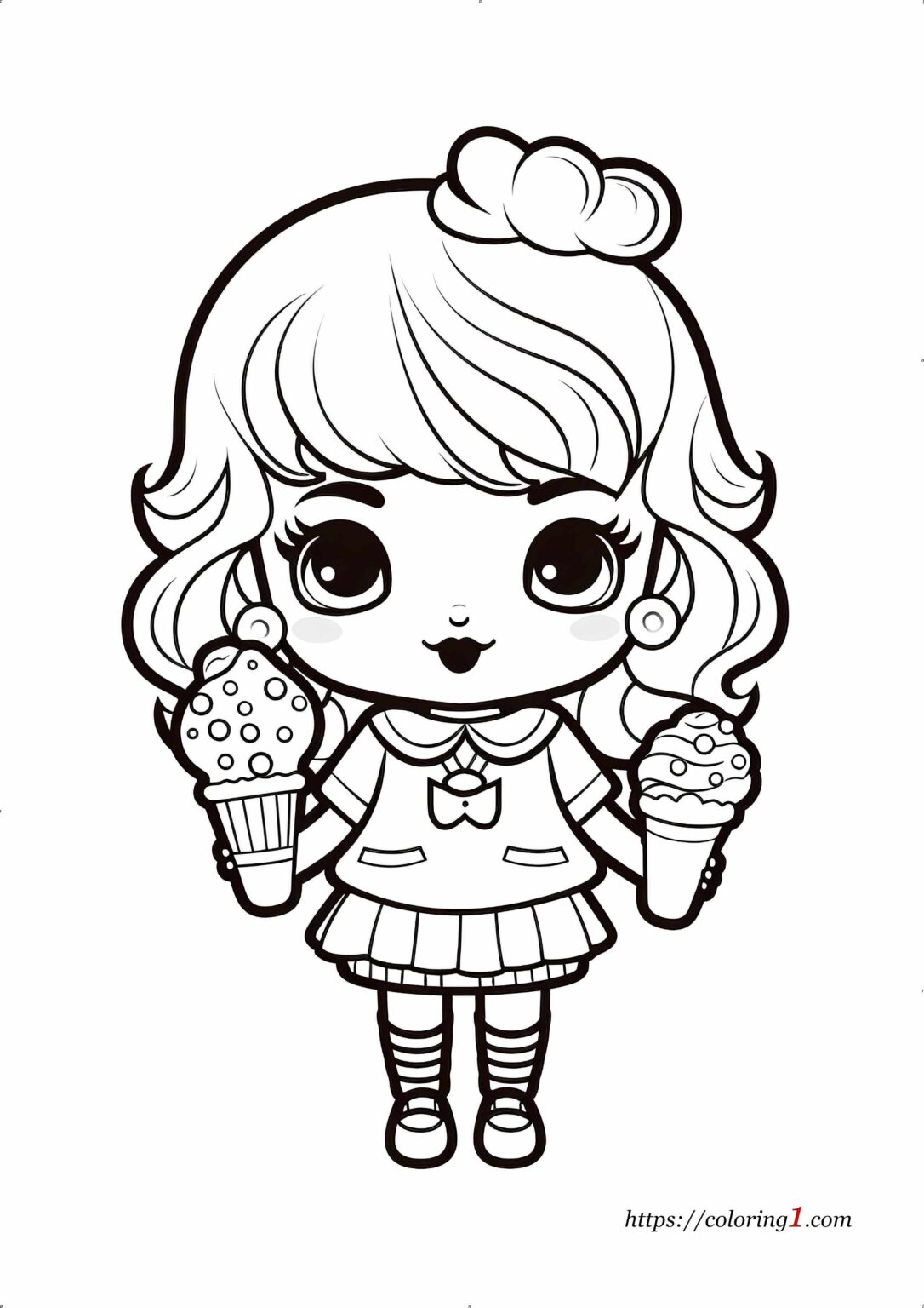 Girl With Two Ice Creams Coloring Page - 2 Free Coloring Sheets (2024)