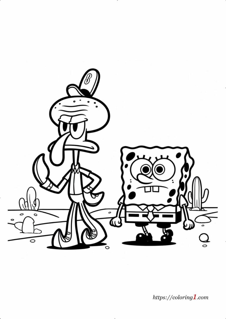 Squidward and Spongebob Coloring Page - Free Coloring Sheet (2024)
