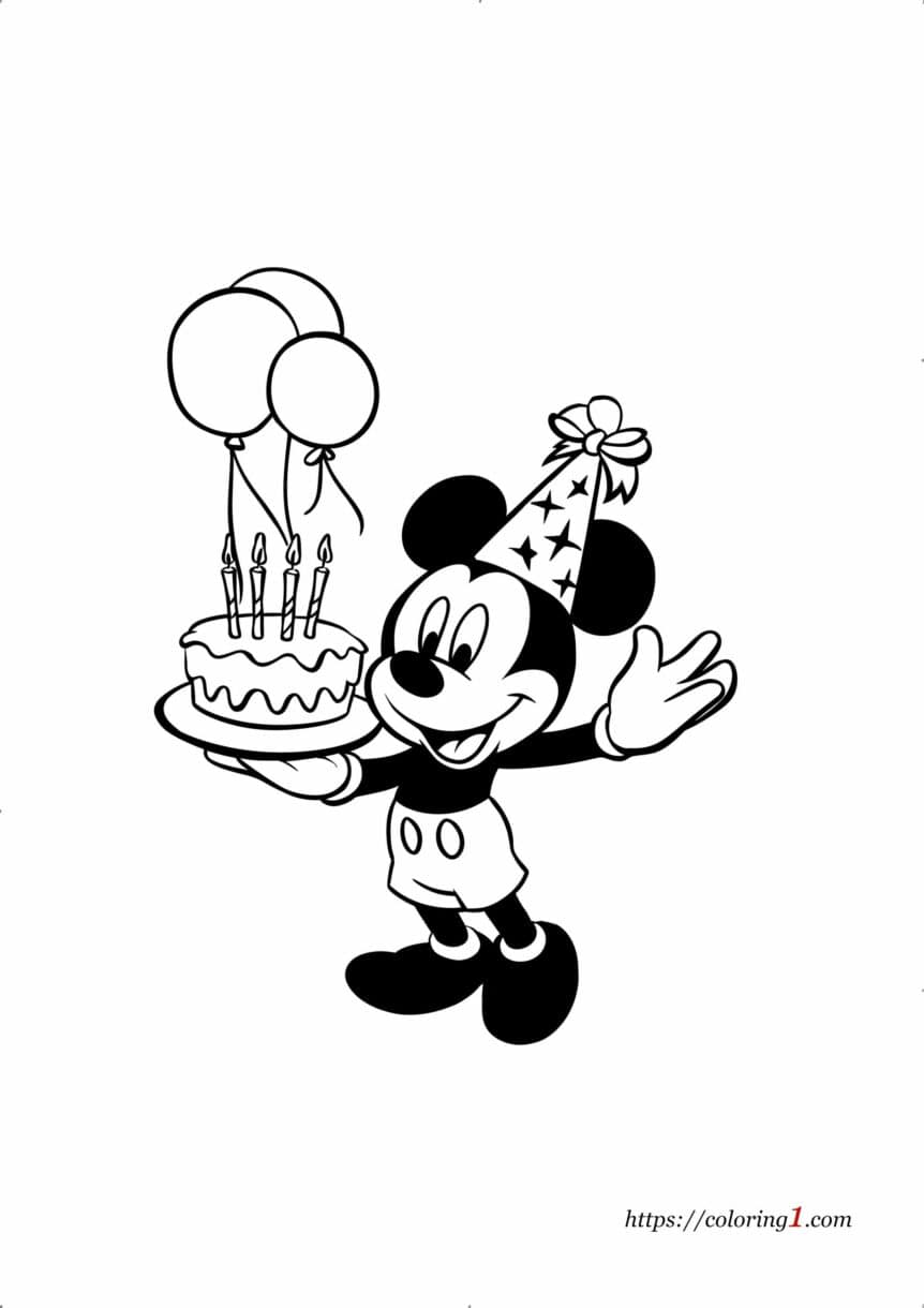 Mickey Mouse Birthday - Free Coloring Sheet