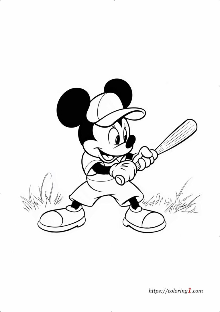 Mickey Mouse Playing Baseball - Free Coloring Sheet