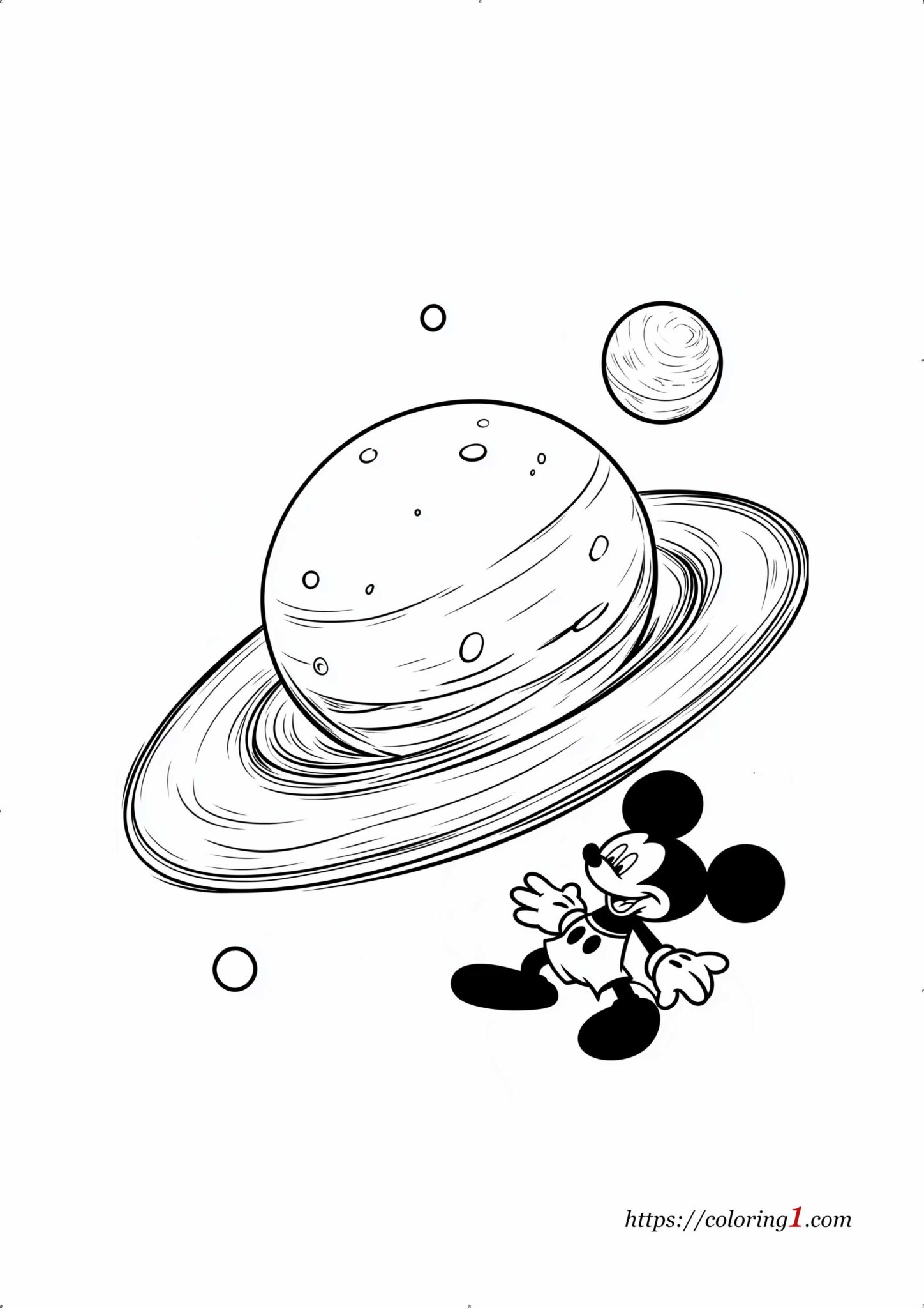 Mickey Mouse in Space - Free Coloring Sheet