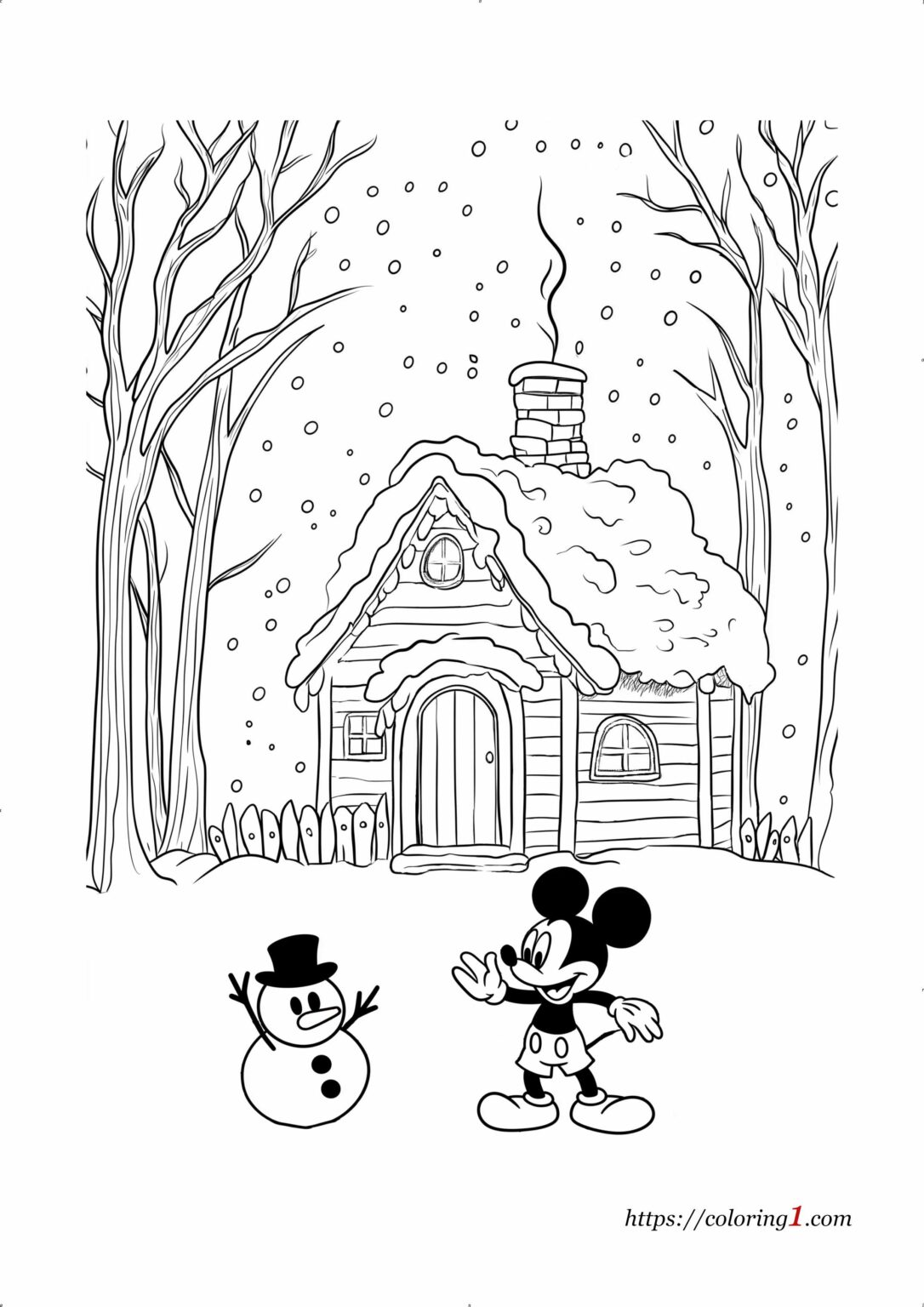Winter Mickey Mouse - Free Coloring Sheet